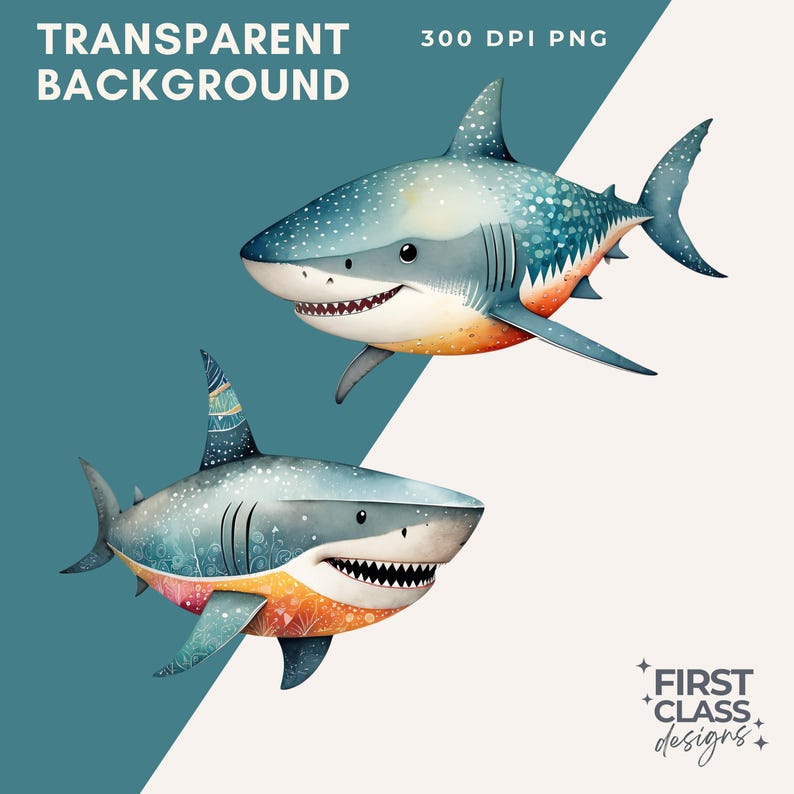 Cute Shark Clipart, Cute Watercolor Shark PNG Clipart, Shark PNG ...