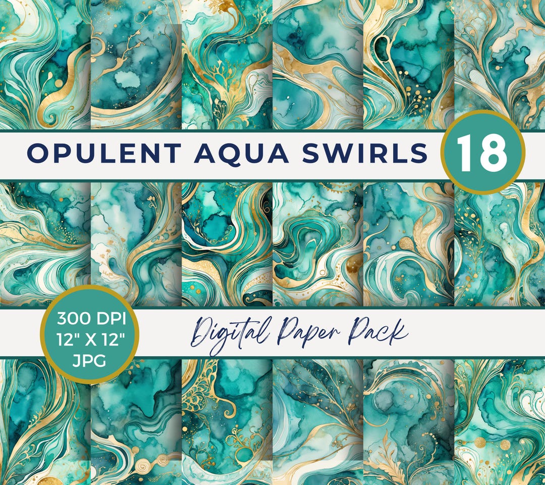 Digital Paper Teal Gold Marble Teal White and Gold Abstract Backgrounds ...