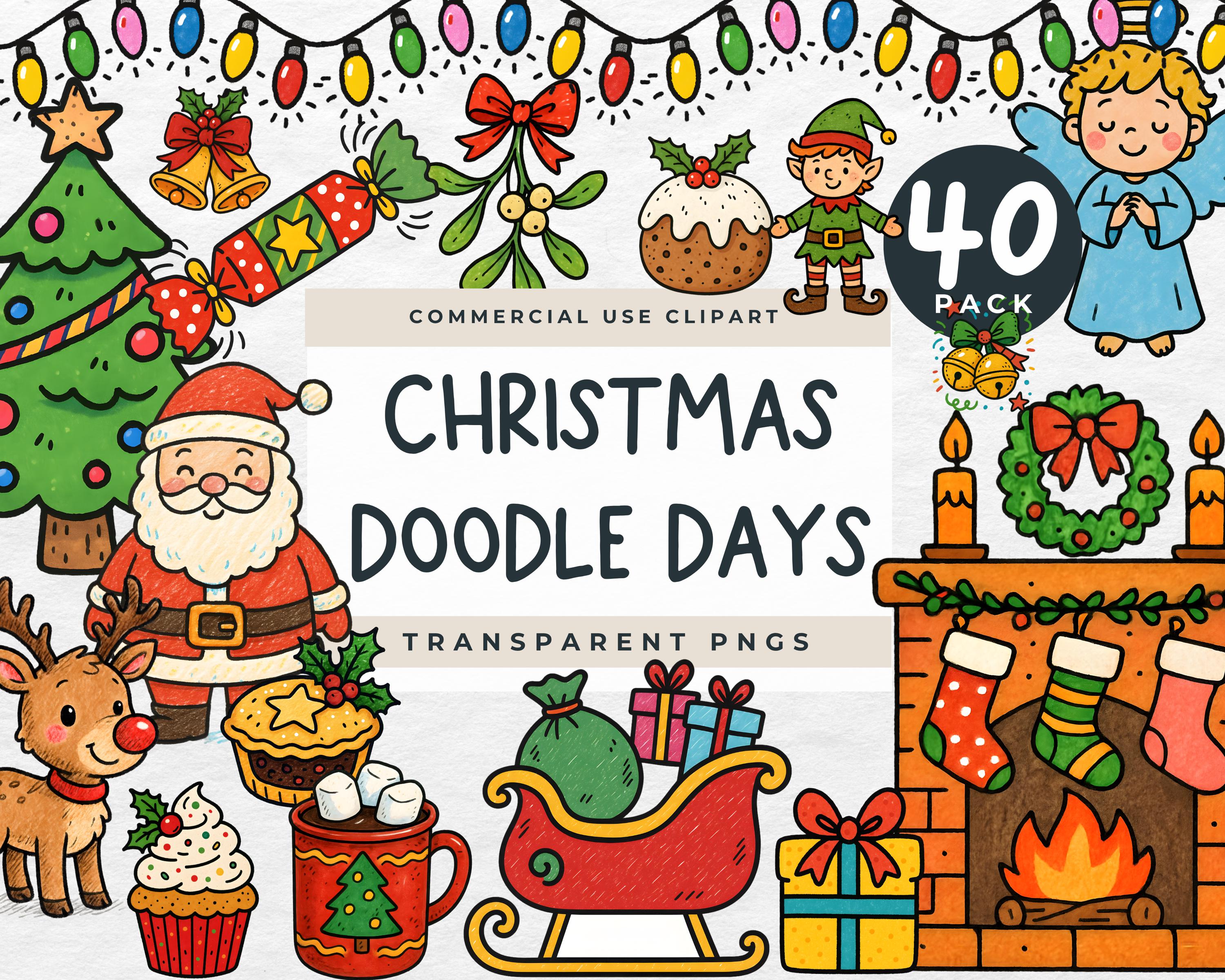 Whimsical Christmas Doodles PNG, Cute Holiday Clipart, Festive Hand ...