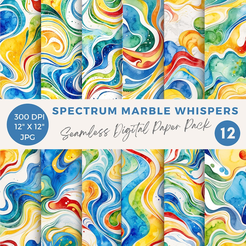 Marble Effect Digital Paper Backgrounds, Red, Blue, Yellow, Green ...