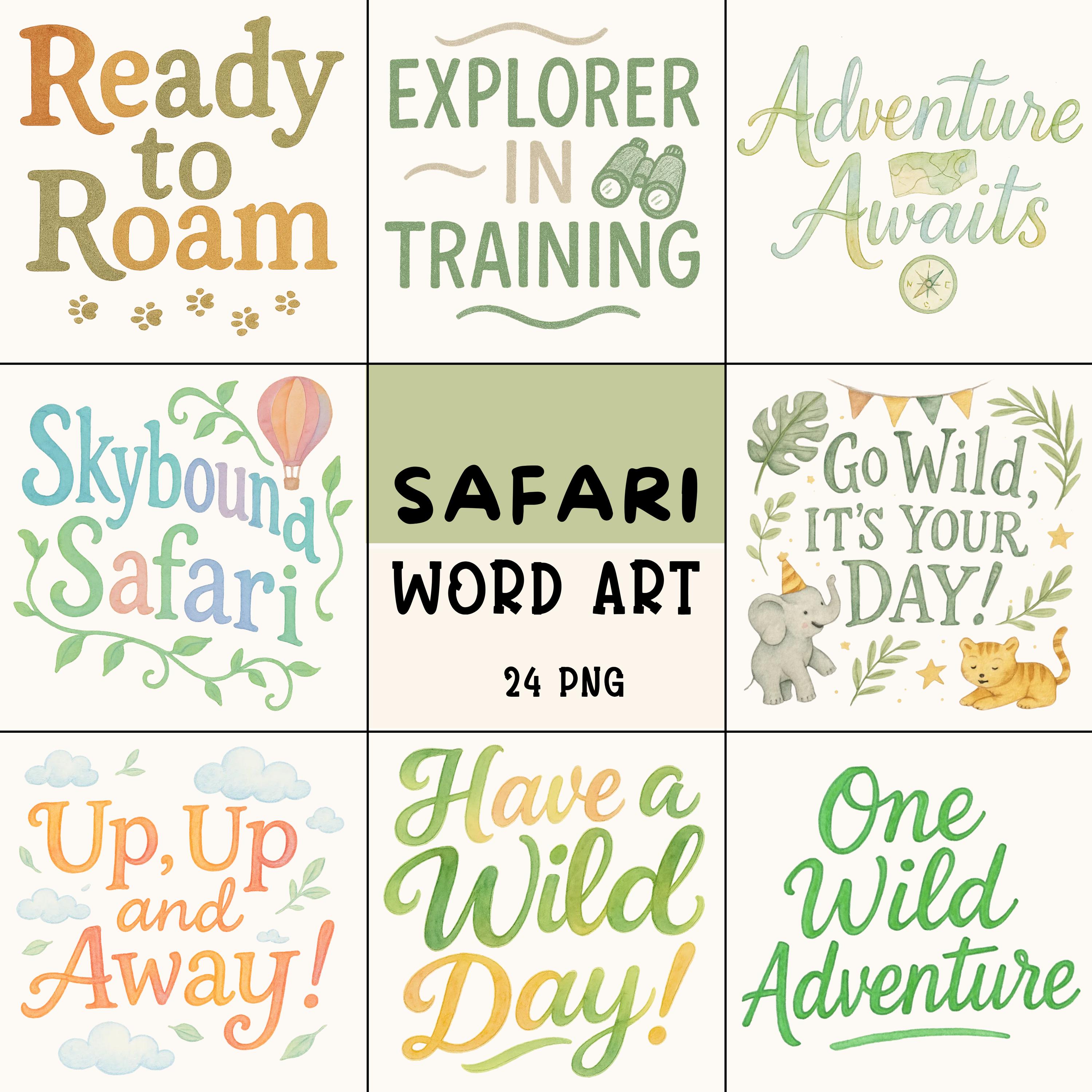 Safari Word Art PNG Bundle, Jungle Birthday Word Art Clipart ...