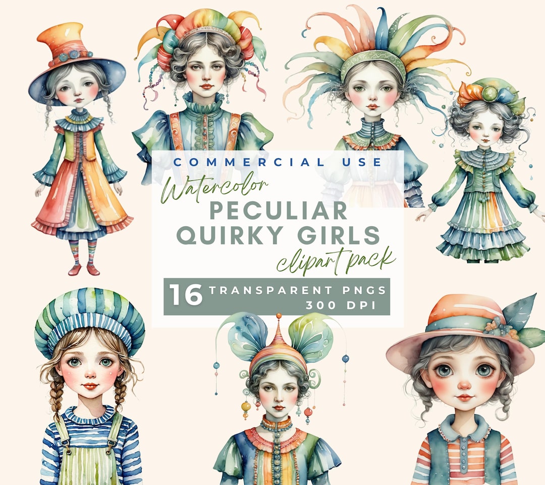 Peculiar People Clipart Whimsical Girls Colorful Quirky Girls Peculiar ...