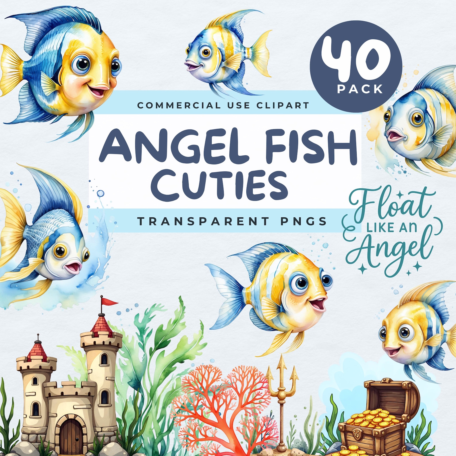 Fishy Cuties Clipart Bundle, Cute Ocean Fish Pngs, Clownfish Goldfish ...
