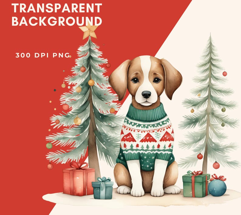 Cute Christmas Dog Clipart, Xmas Cute Puppies PNG Festive Graphics Card ...