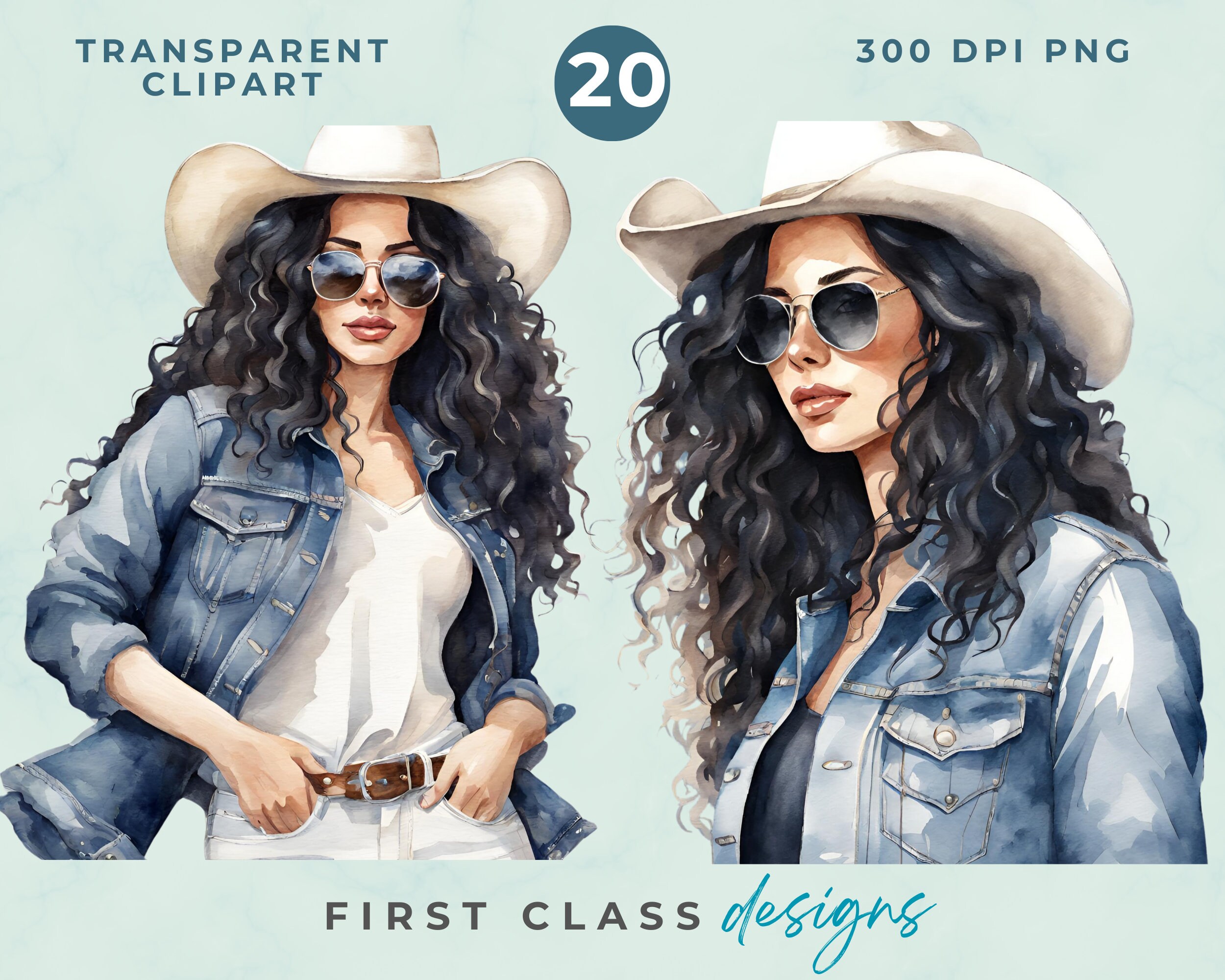 Denim Jacket Clipart, Denim Divas Clipart, Watercolor Denim Girl ...