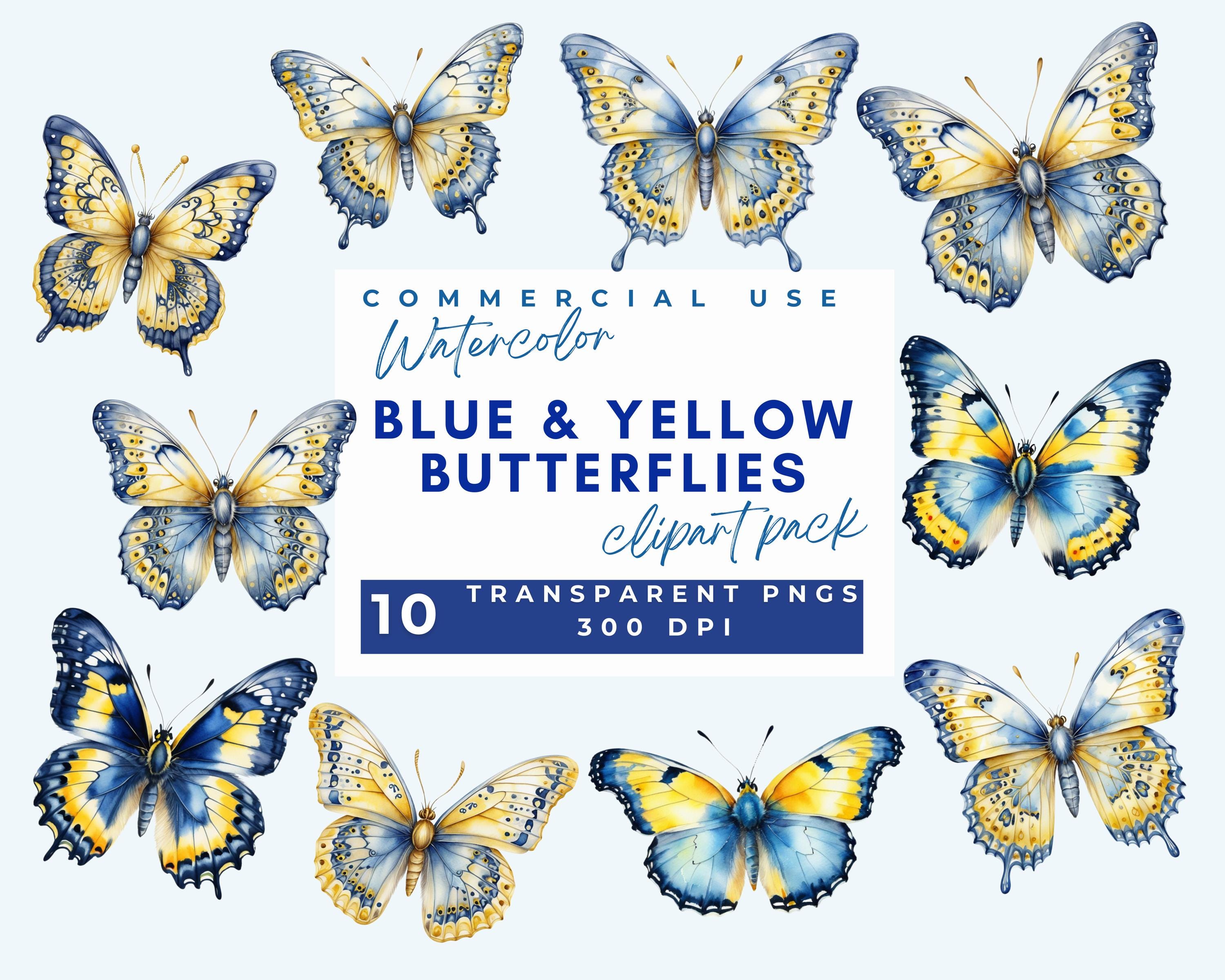 Blue & Yellow Watercolor Butterfly Design, Blue and Yellow Butterflies ...