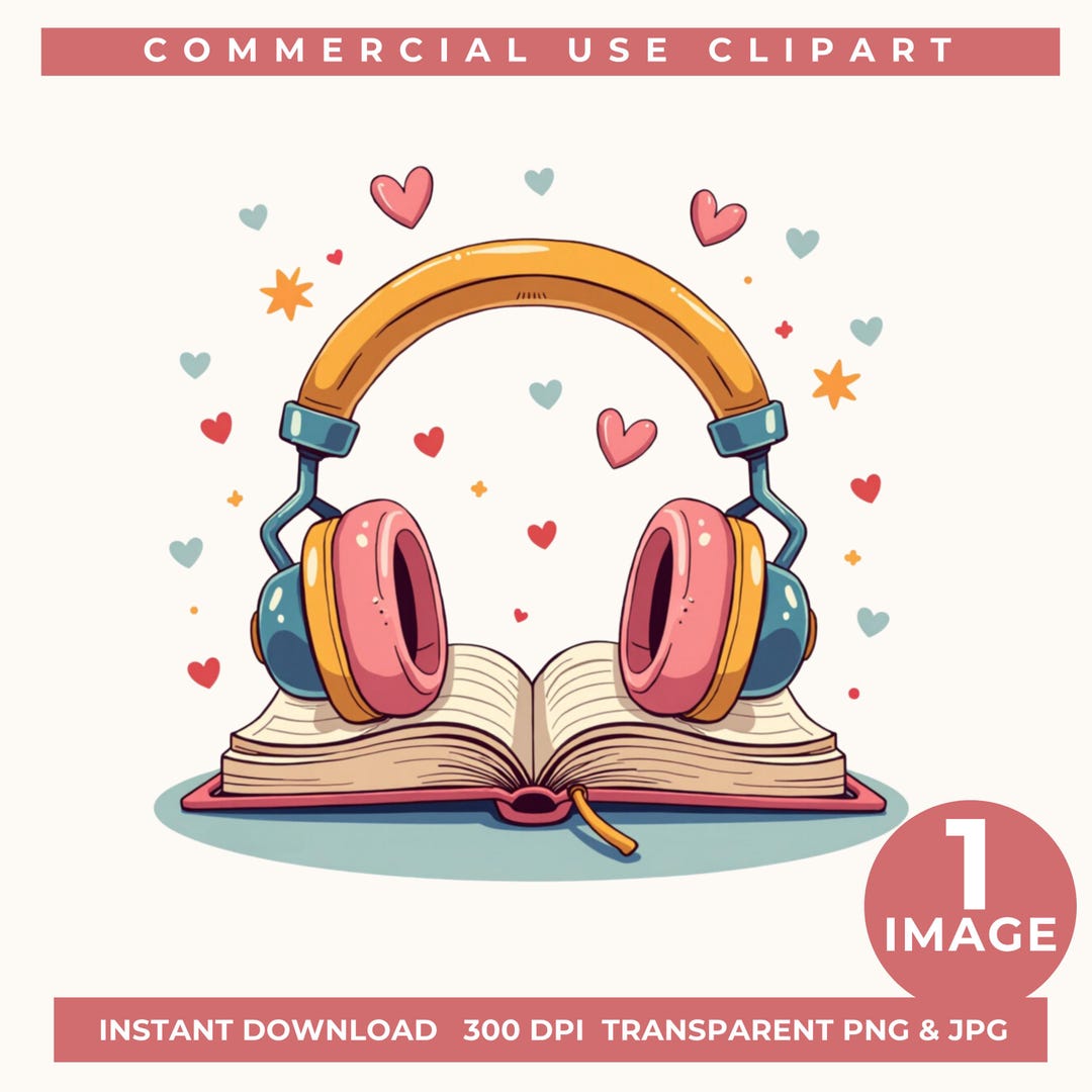 Colorful Audiobook Clipart, Girlie PNG, Bookish Clip Art, Designs for ...