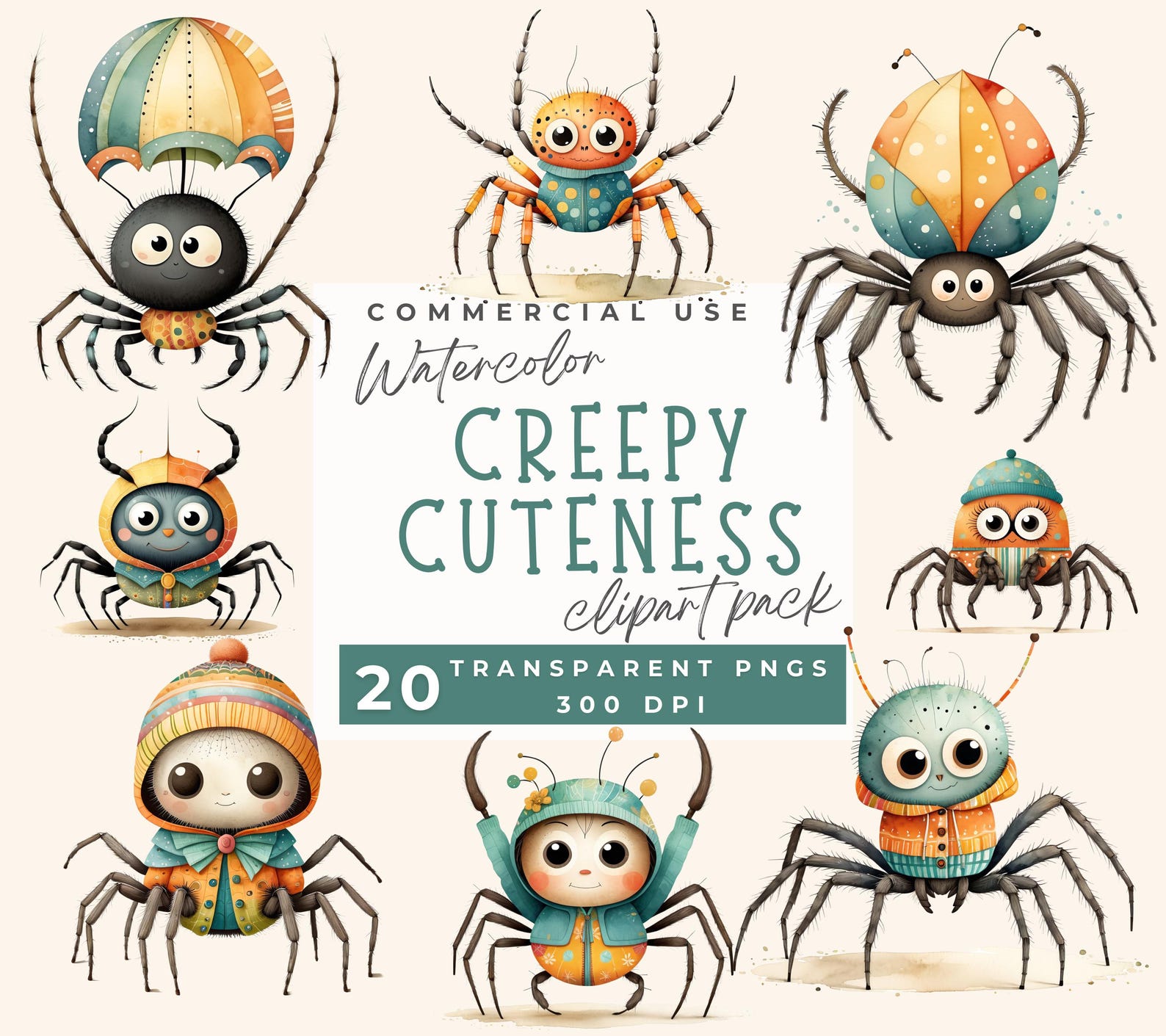 Cute Halloween Spider Clipart, Creepy Halloween Character Clipart ...