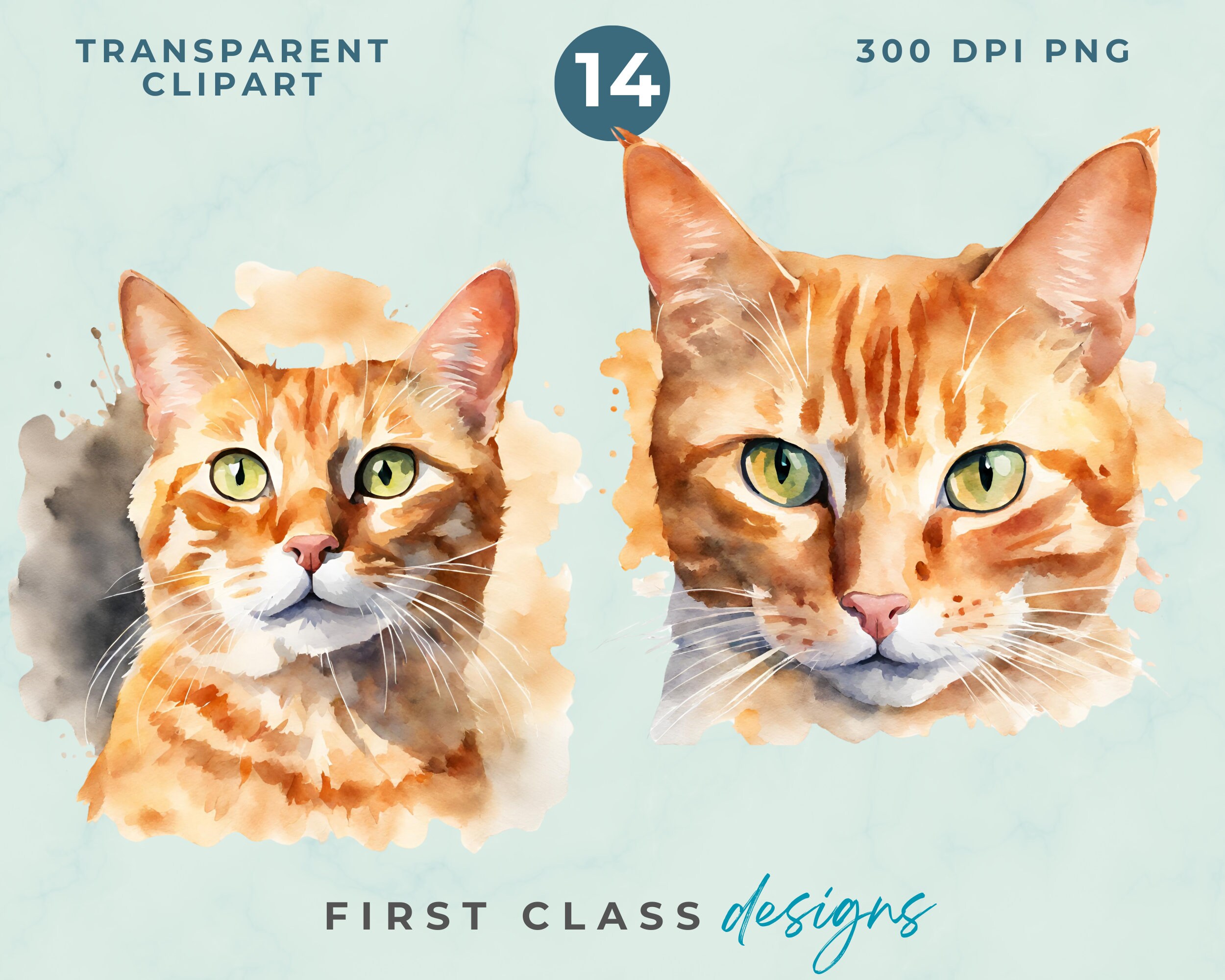 Orange Tabby Cat Clipart, Watercolor Orange Cats Clipart PNG Format ...