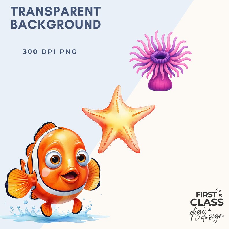 Clownfish Clipart, Cute Fish PNG, Ocean Animals Graphics, Underwater ...