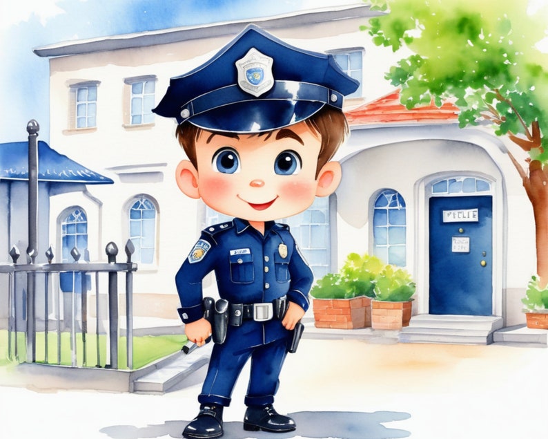 Watercolor Cute Police Clipart for Kids, Digital PNG Files, Clipart ...