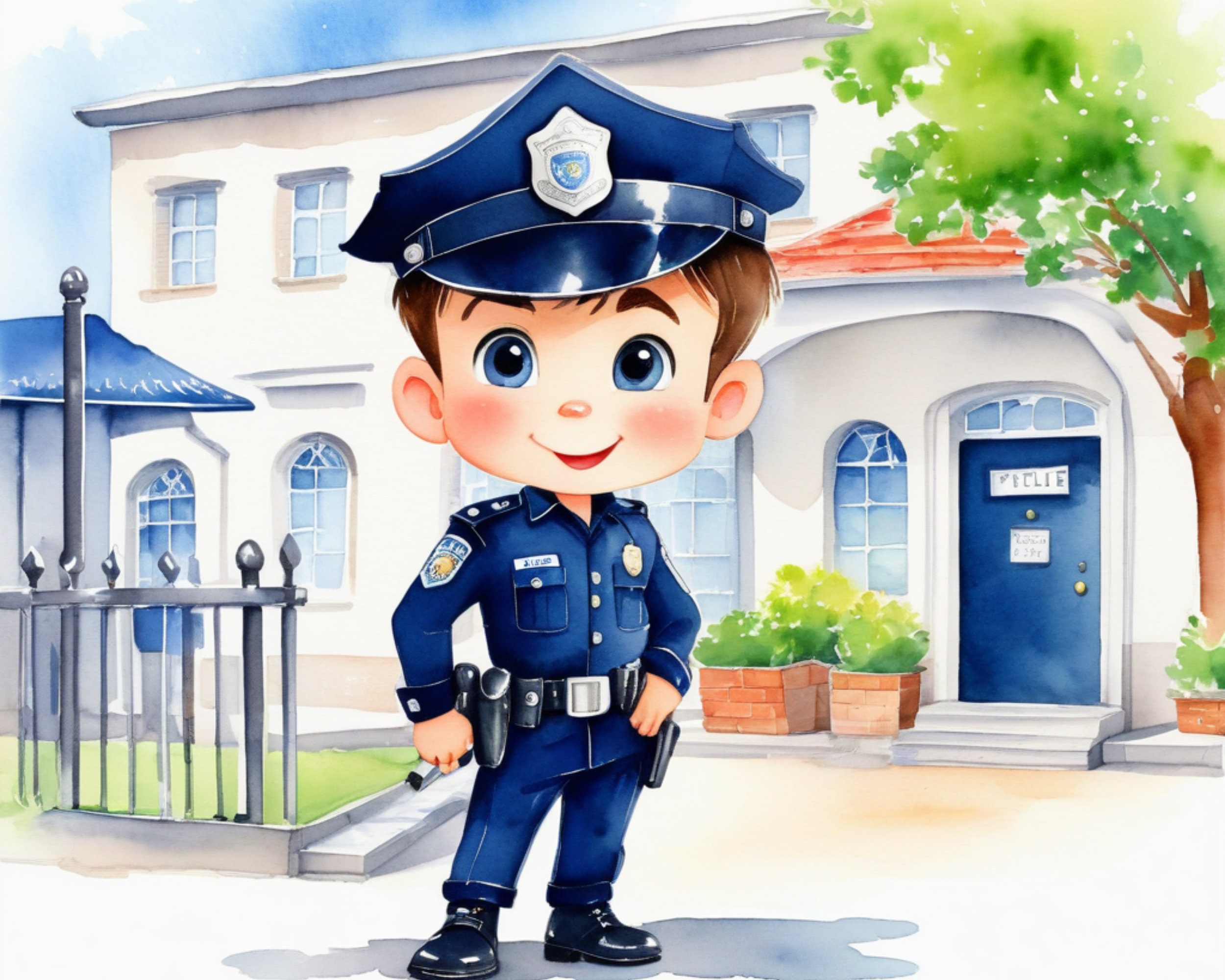Watercolor Cute Police Clipart for Kids, Digital PNG Files, Clipart ...