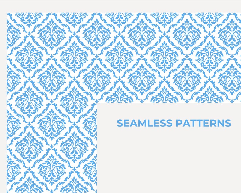 Digital Paper Baby Blue Damask Seamless Pattern Baby Blue Digital Paper ...