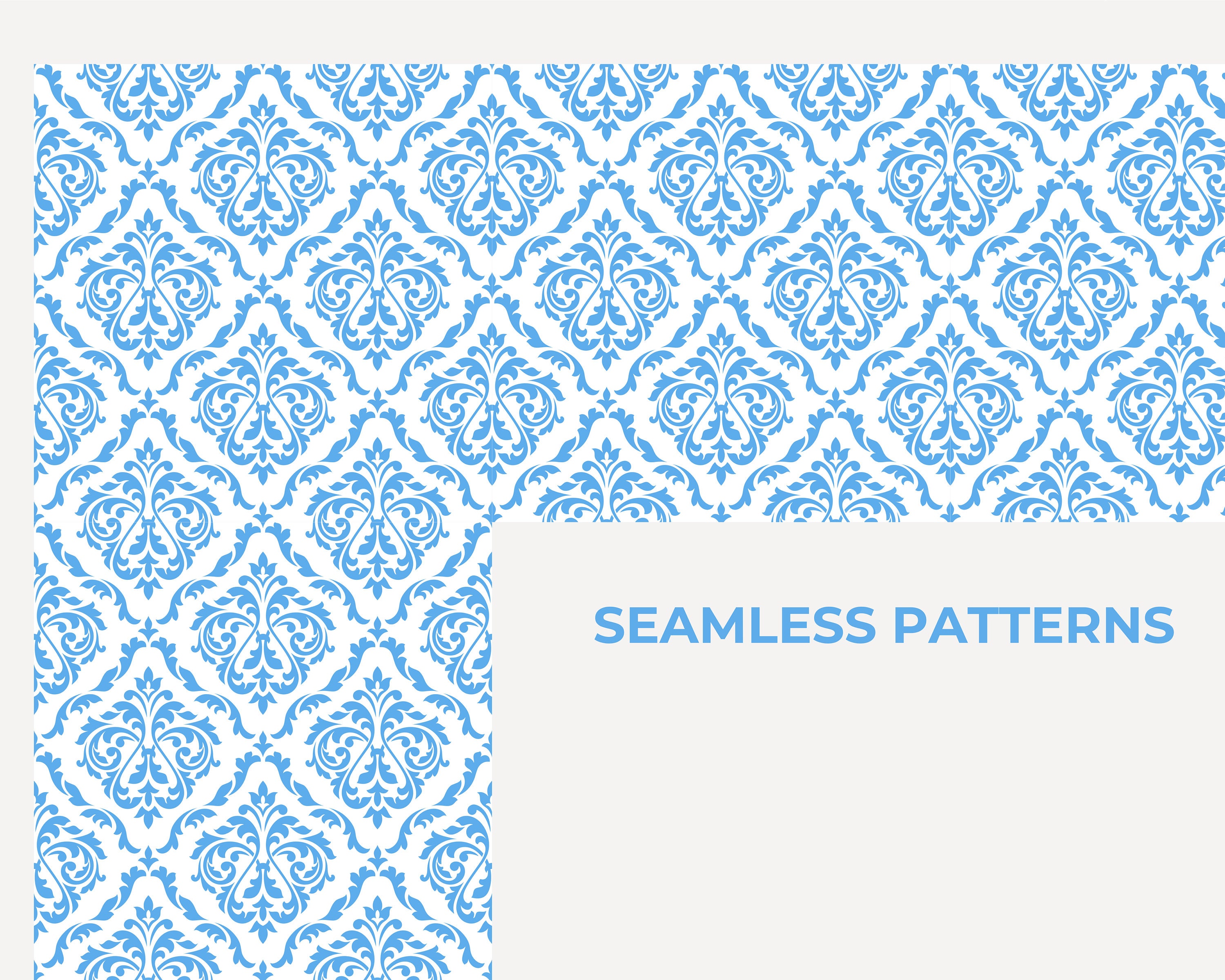 Digital Paper Baby Blue Damask Seamless Pattern Baby Blue Digital Paper ...
