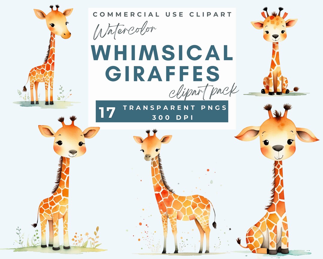 Watercolor Cute Giraffe Clipart, Cute Baby Giraffe Clipart Jungle ...