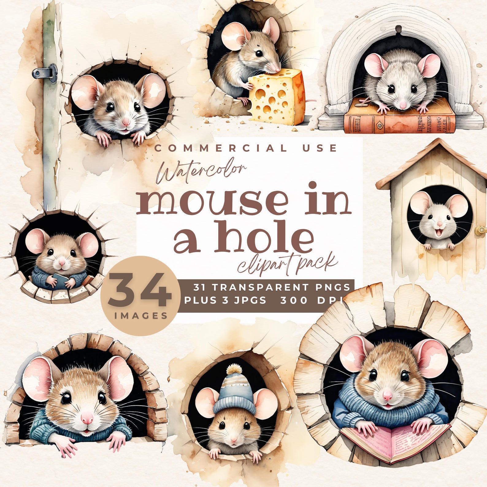 Mouse in a Hole Clipart, Cottagecore Animal PNG, Peeking Mice Art ...