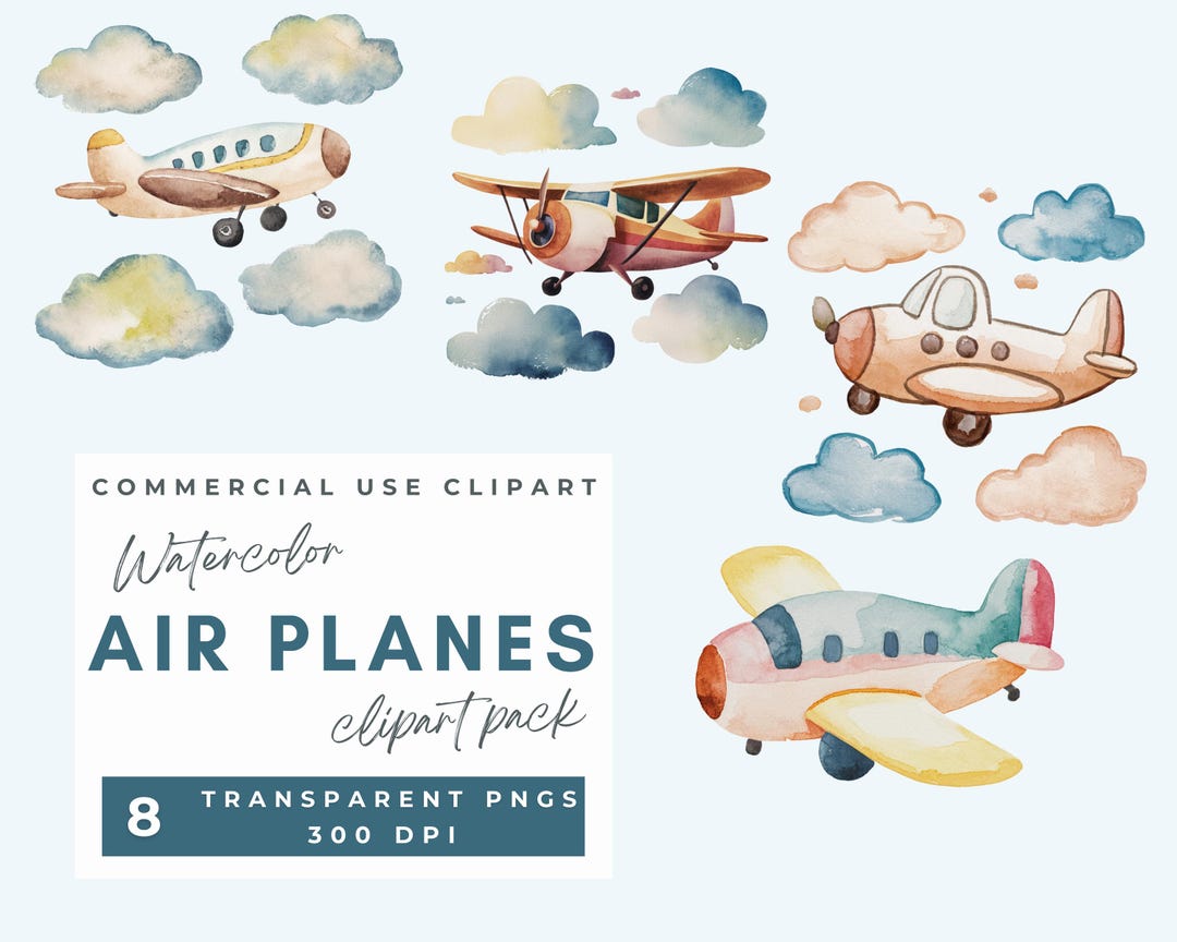 Watercolor Airplane Clipart Airplanes Clip Art Printable Travel Wall ...