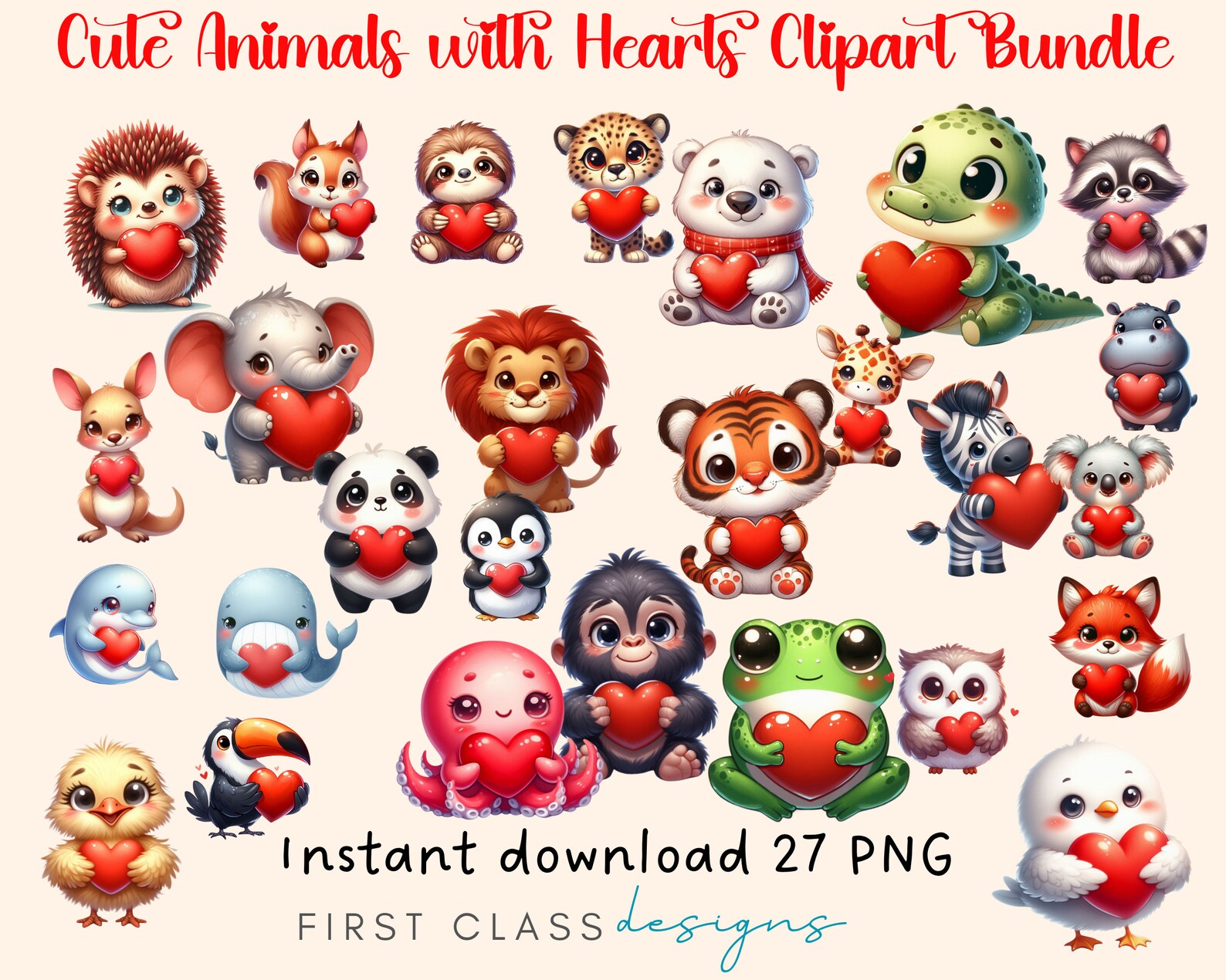 Cute Animals Hugging Hearts Clipart, Cute Animals Png, Hearts Png ...