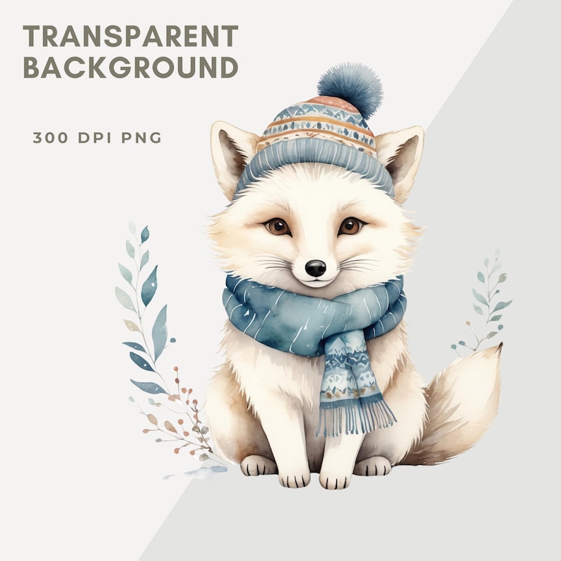 Arctic Fox Clipart, Watercolor Clipart of Arctic Fox, Cute Whimsical ...
