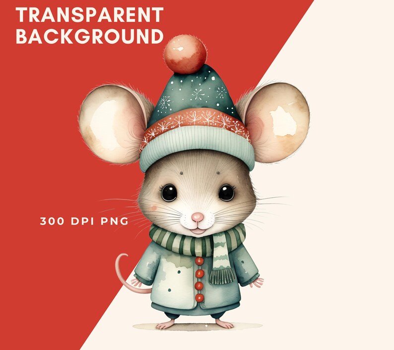 Watercolor Christmas Mouse Clipart, Xmas Mouse Png, Mouse Clipart ...