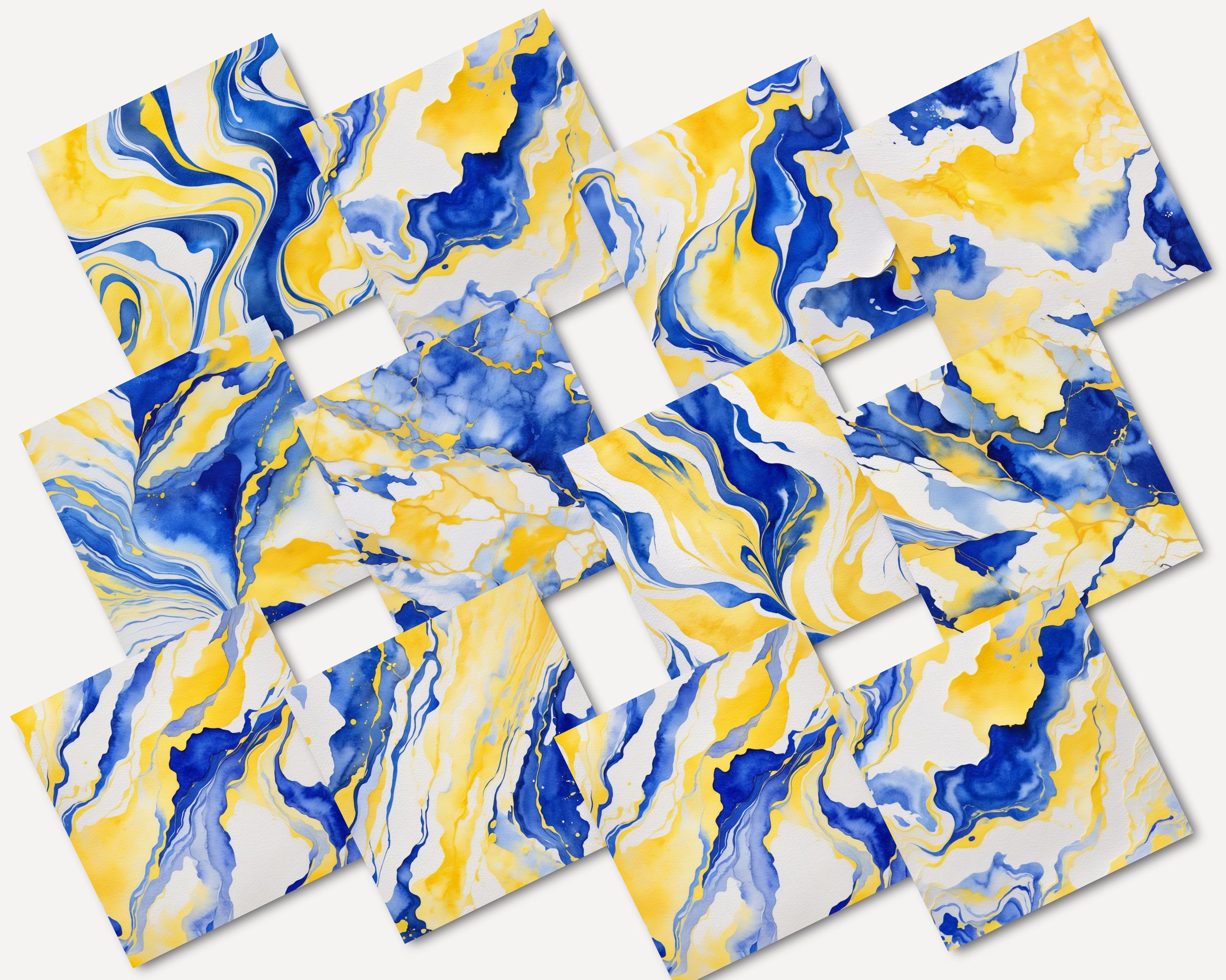 Royal Blue and Yellow Marble Effect Digital Paper Navy Blue & Yellow ...