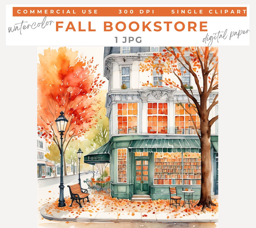 Fall Bookish Clipart, Autumn Fall Bookstore Digital Background Paper ...
