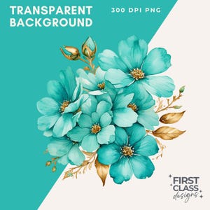 Turquoise Flowers Clipart, Turquoise Floral Clip Art PNG, Watercolor ...