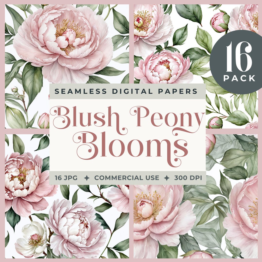 Blush Peonies Digital Paper, Seamless Floral Backgrounds, Pink Peony ...