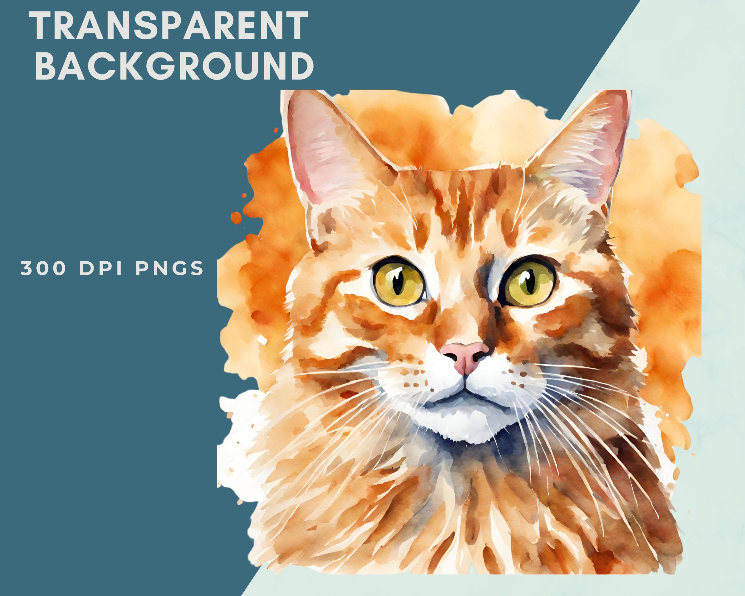 Orange Tabby Cat Clipart, Watercolor Orange Cats Clipart PNG Format ...