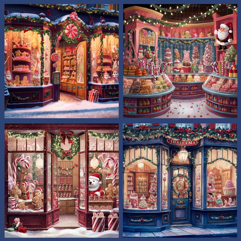 Christmas Candy Shop Clipart Digital Papers, Holiday Candy Store Paper ...