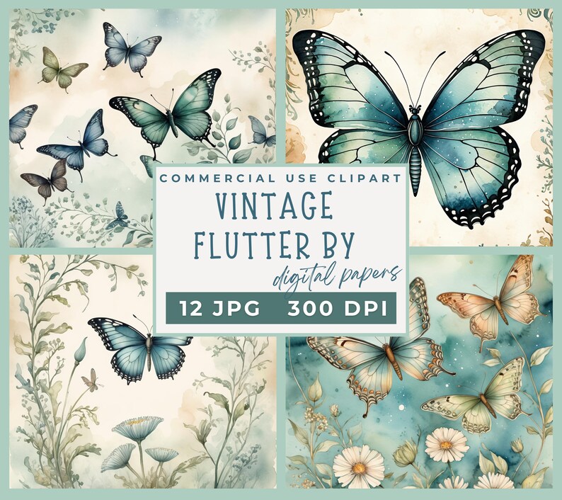 Vintage Butterfly Digital Paper, Vintage Butterflies Printable Pages ...