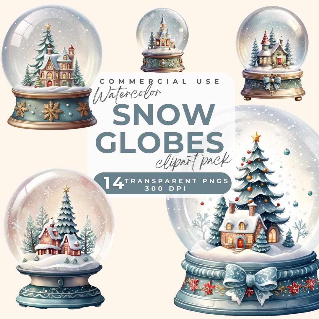 Christmas Snowglobe Clipart, Christmas Snow Globe Clipart, Watercolour ...