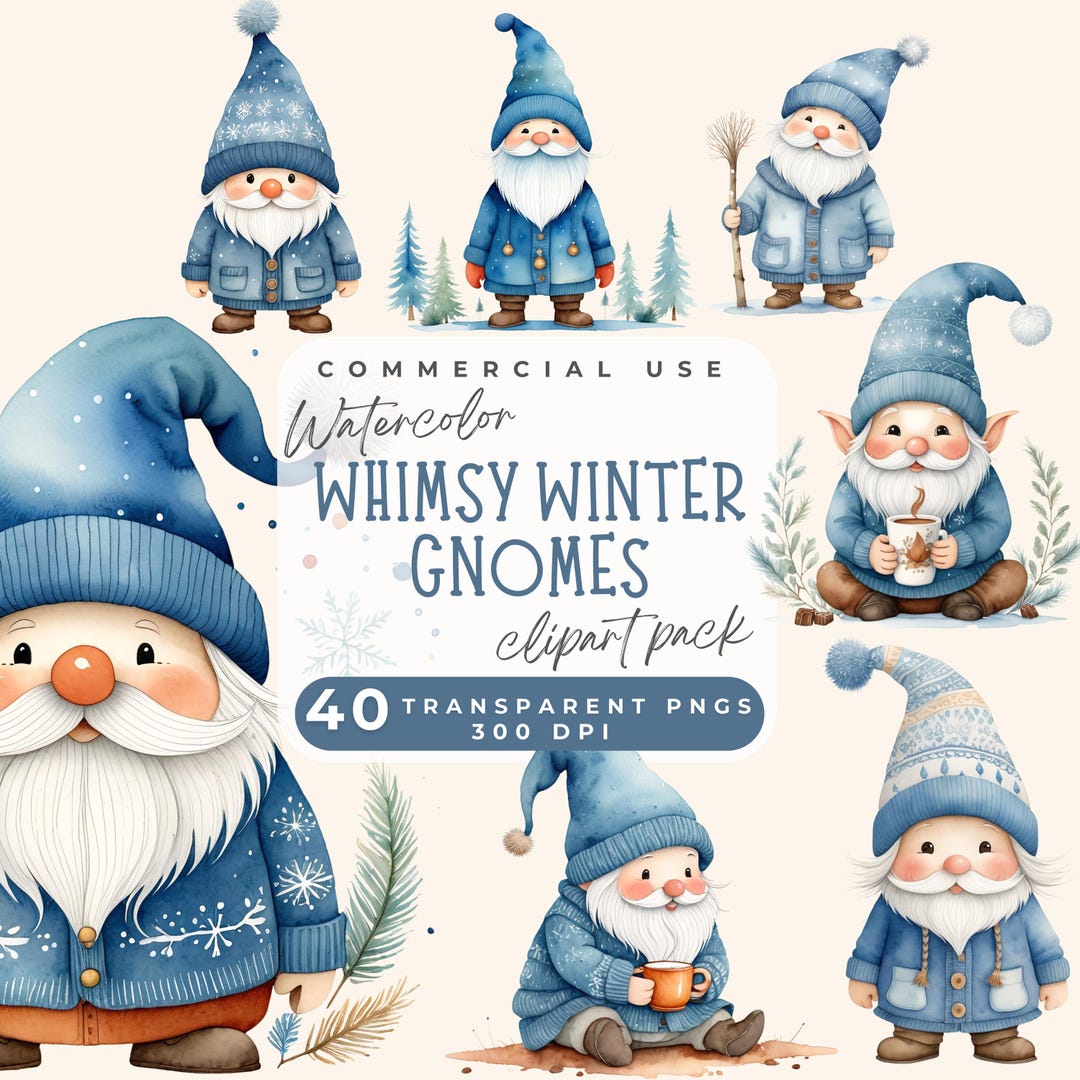 Whimsical Winter Gnome Clipart, Whimsy Winter Gnome Clip Art Digital ...