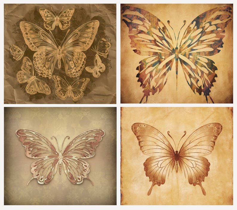 Vintage Butterfly Digital Paper, Butterfly Nostalgia, Vintage ...