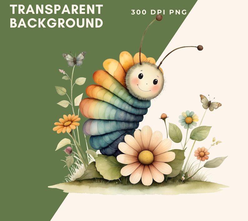 Watercolor Caterpillar Clipart, Whimsical Caterpillar Clip Art PNG ...
