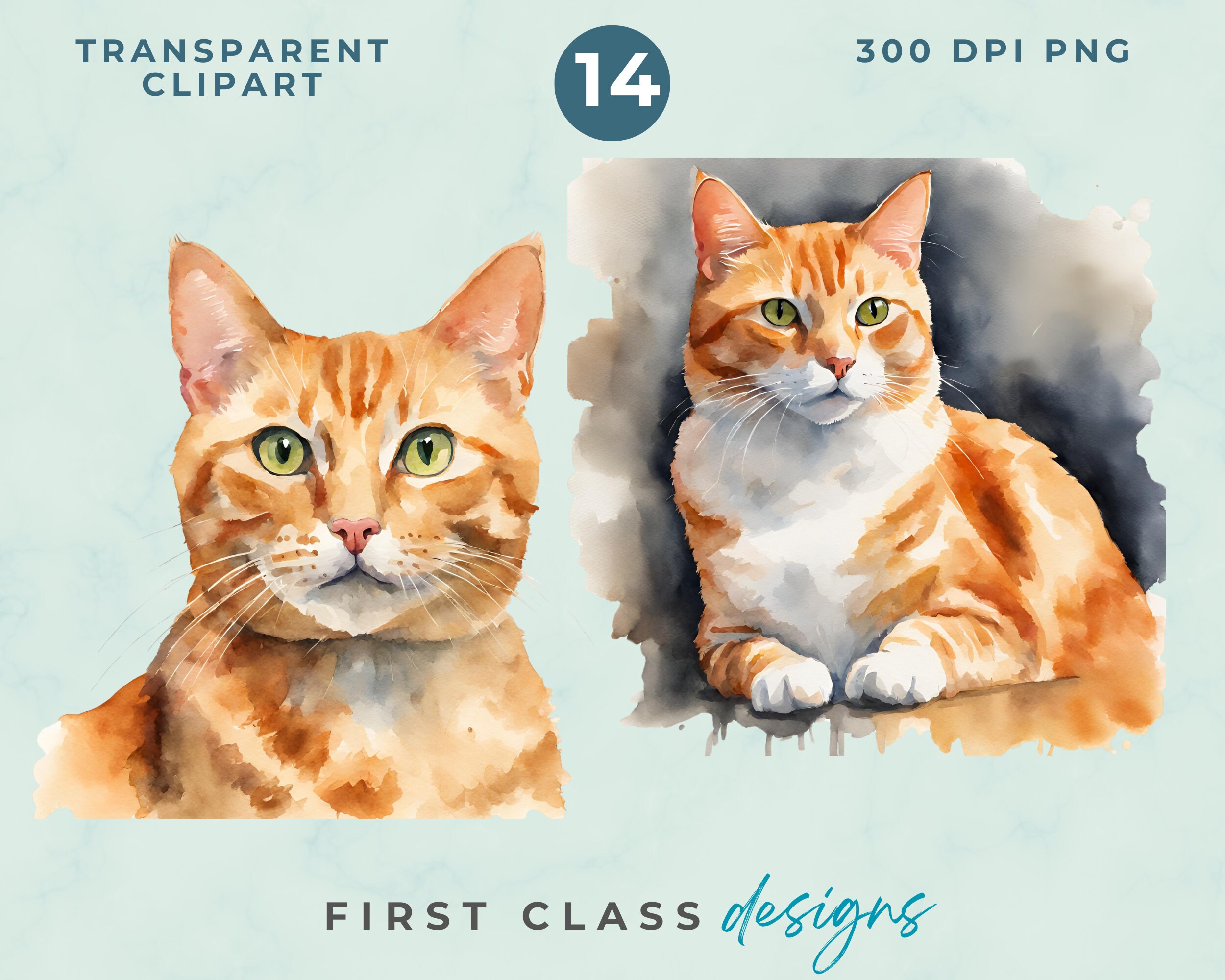 Orange Tabby Cat Clipart, Watercolor Orange Cats Clipart PNG Format ...