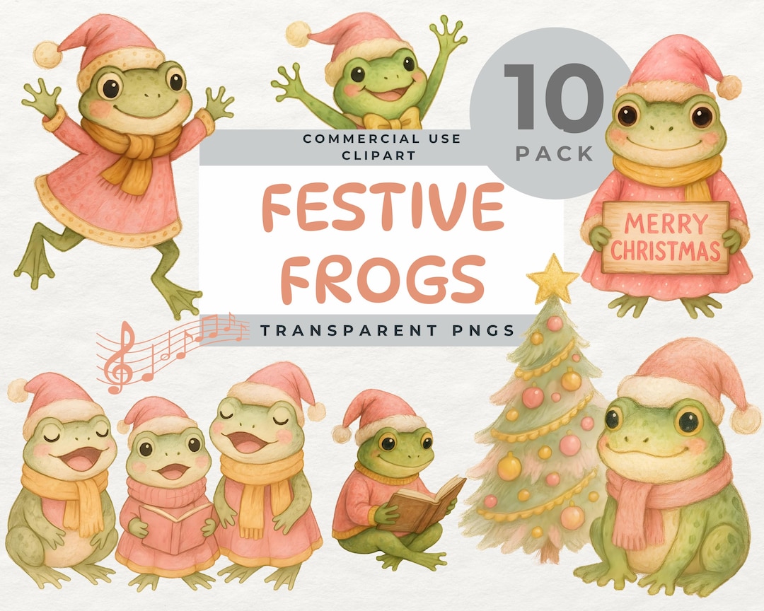 Christmas and Winter Frogs Clipart, Cute Festive Frogs Pngs, Holiday ...