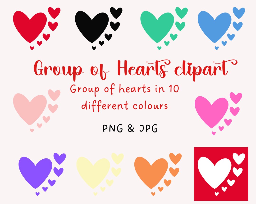 Group of Hearts Clipart, Red, Black, Purple, White Valentine Hearts ...