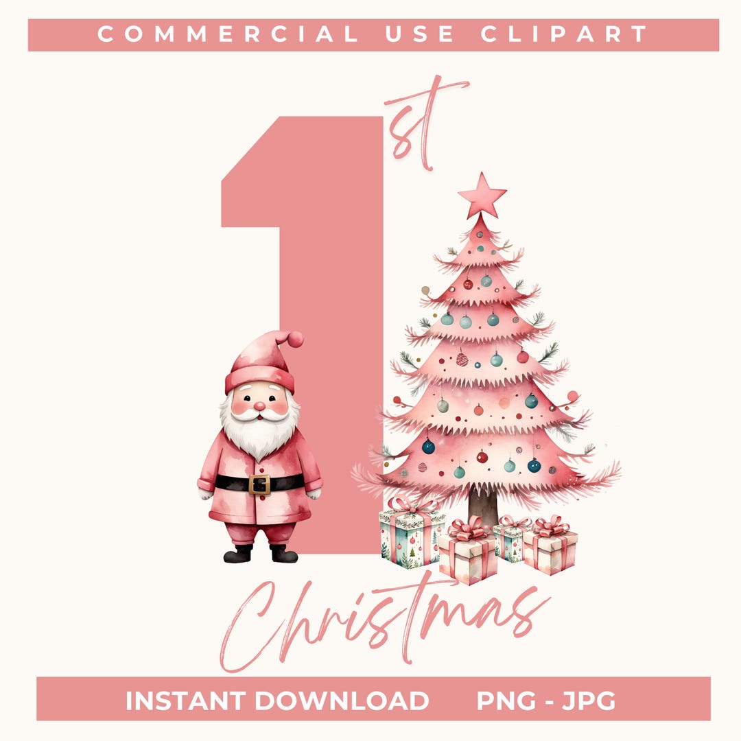 Baby's First Christmas Clipart, Pink First Christmas PNG, Pink Santa ...