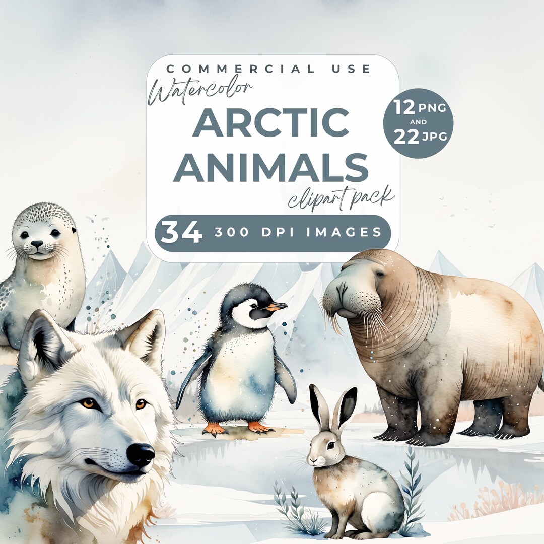 Arctic Animals Watercolor Clipart PNG, Winter Animals Clip Art, Paper ...
