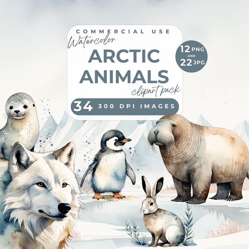 Arctic Animals Watercolor Clipart PNG, Winter Animals Clip Art, Paper ...