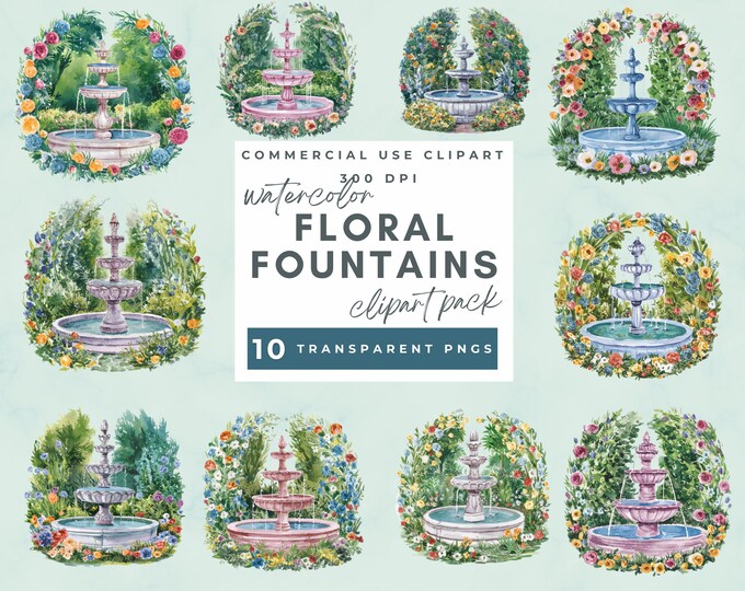20 Water Fountain Clipart, Park Fountain Clipart, Floral Fountain ...