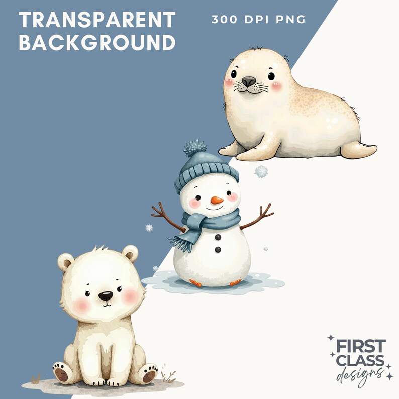 Watercolor Arctic Animals Clipart, Polar Animals Clipart, Cute Arctic ...