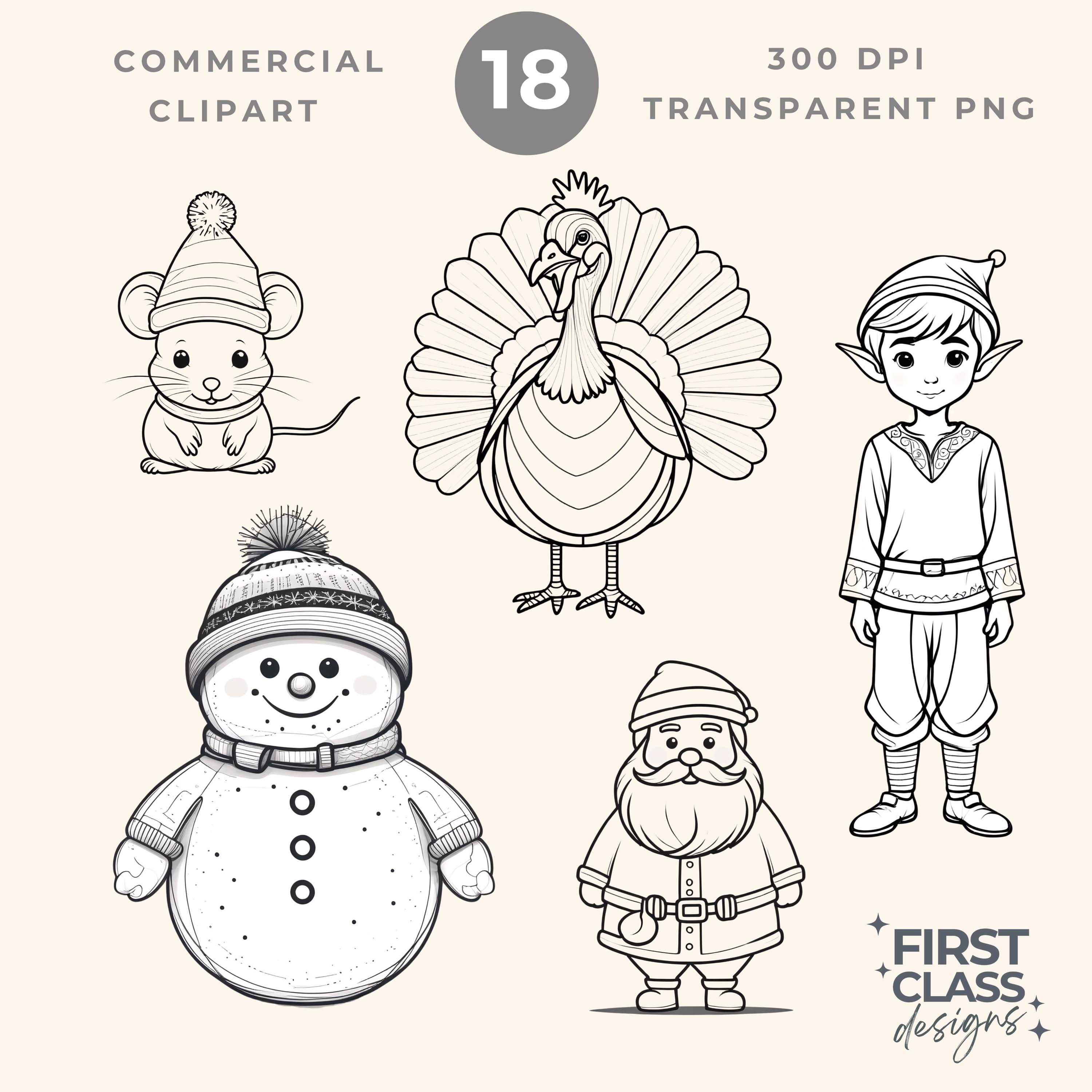 Cute Christmas Line Art Clipart, Cute Fine Art Line Clipart Christmas ...