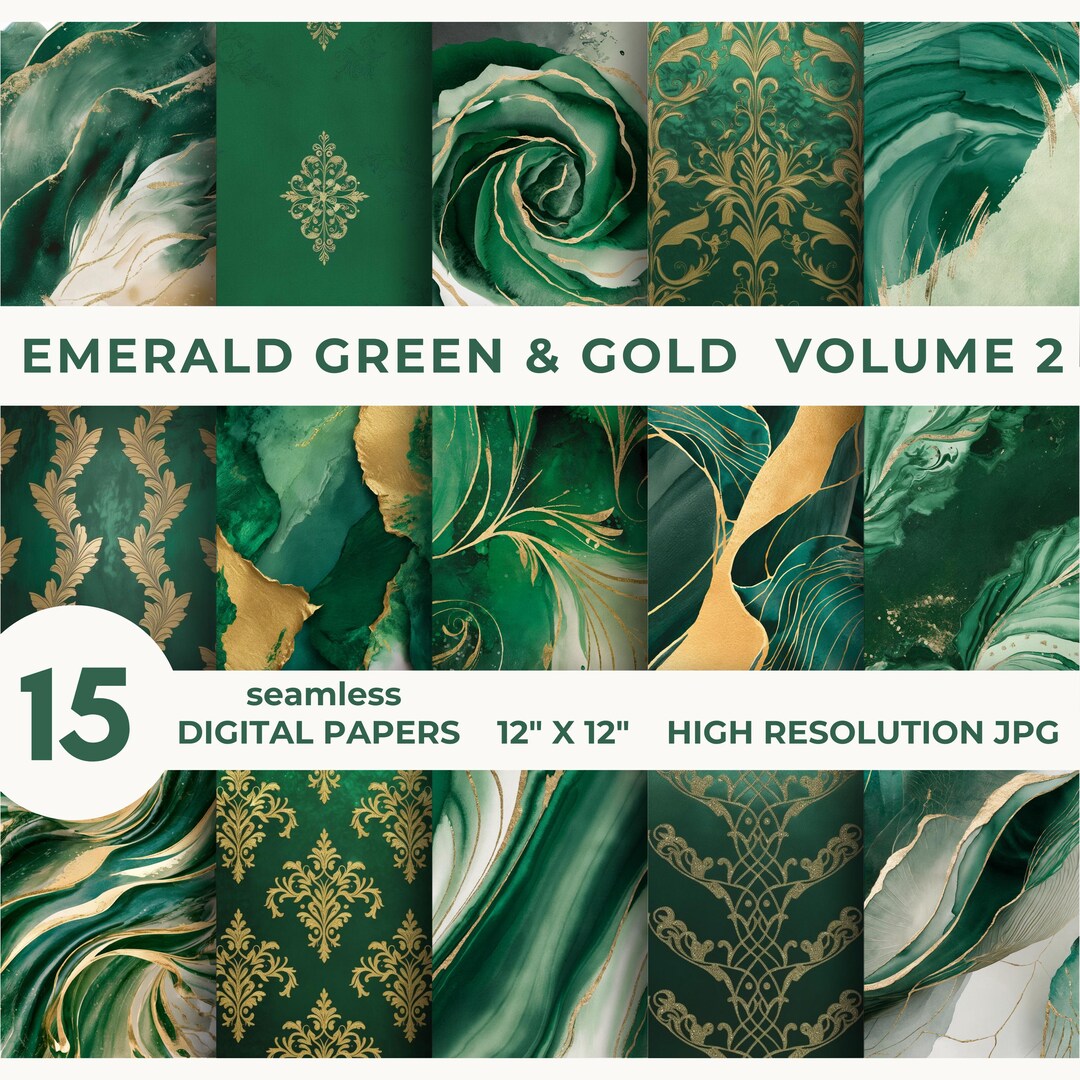 Emerald Green and Gold Digital Paper VOLUME 2, Background Images for ...