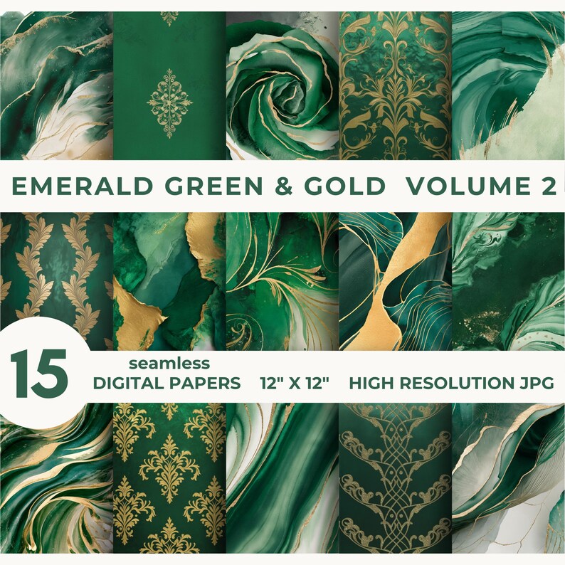 Emerald Green and Gold Digital Paper VOLUME 2, Background Images for ...
