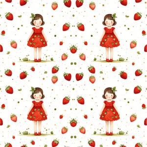 Cute Strawberry Baby Girl Clipart Seamless Patterns, Strawberry Girl ...