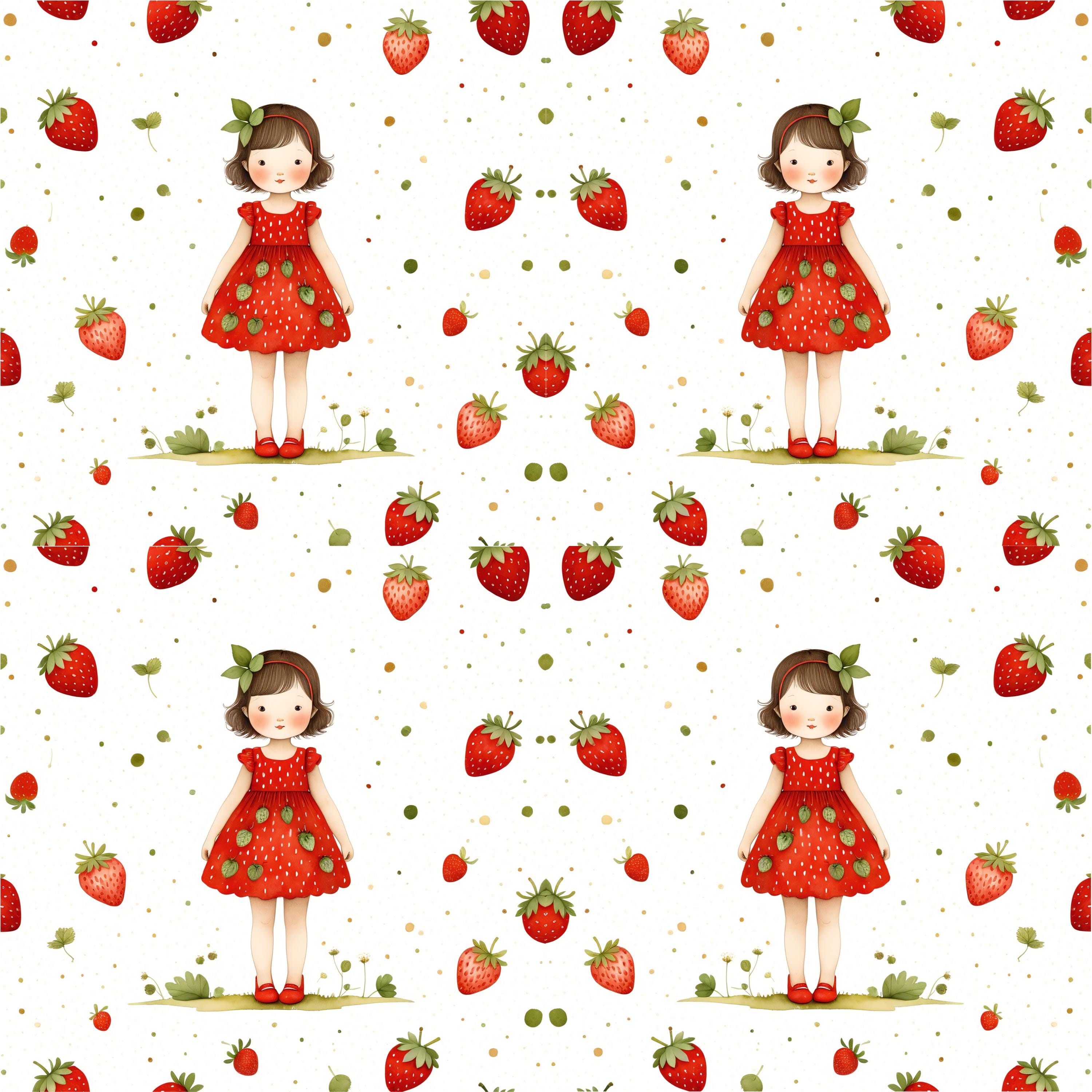 Cute Strawberry Baby Girl Clipart Seamless Patterns, Strawberry Girl ...