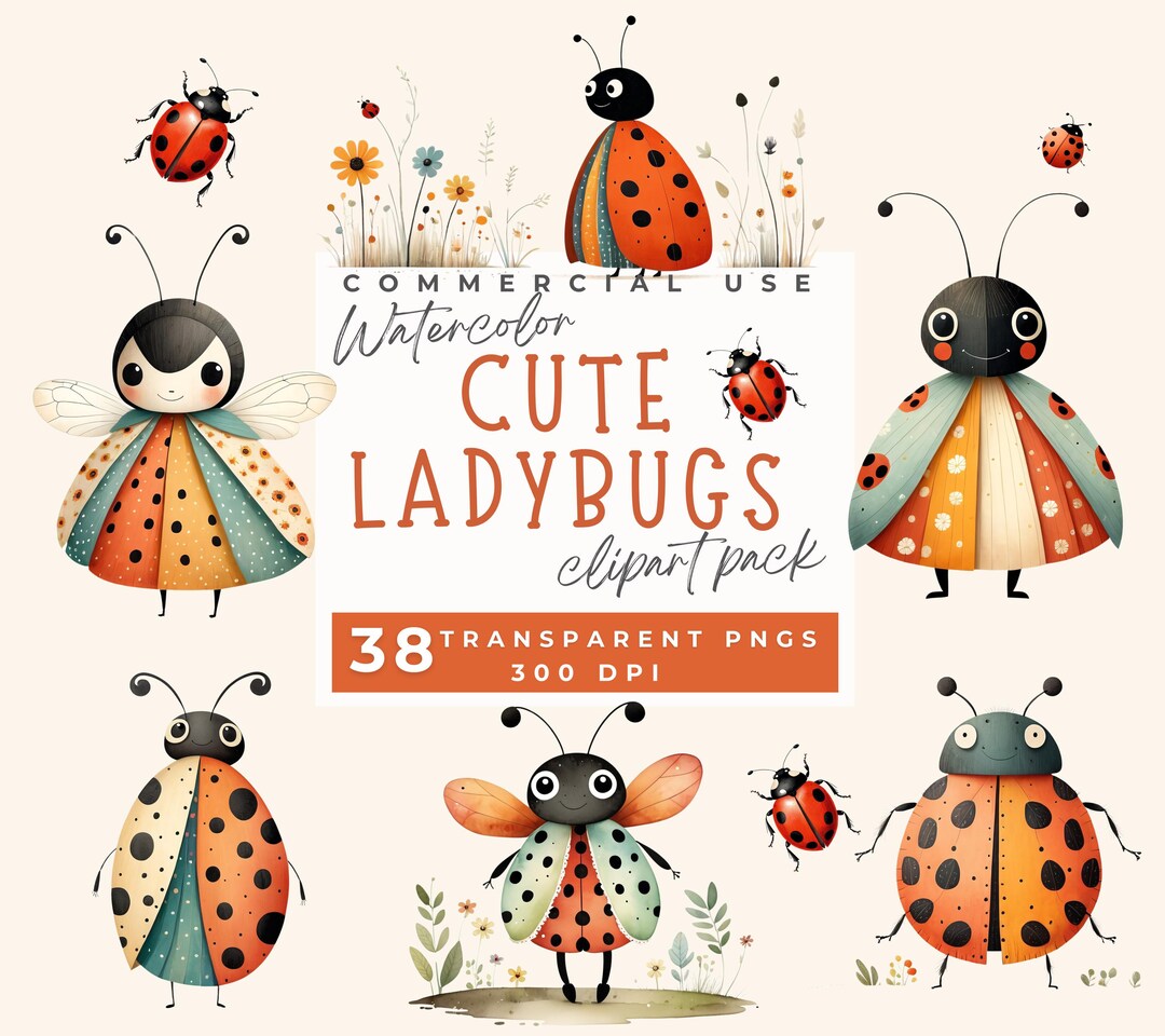 Clipart Cute Ladybug, Watercolor Cute Ladybug Clip Art, Spring Summer ...