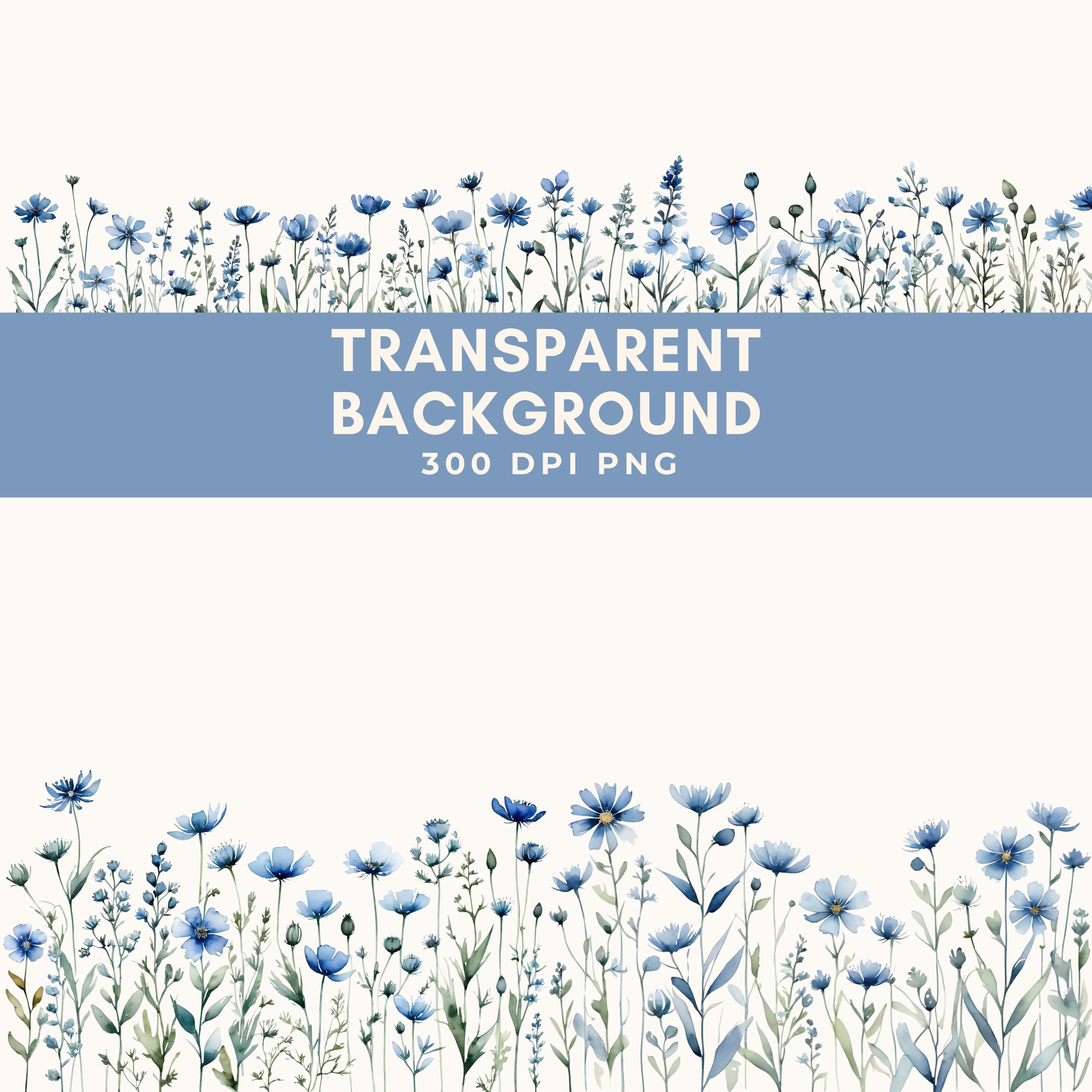 Dusty Blue Wildflower Border PNG, Watercolor Floral Clipart ...